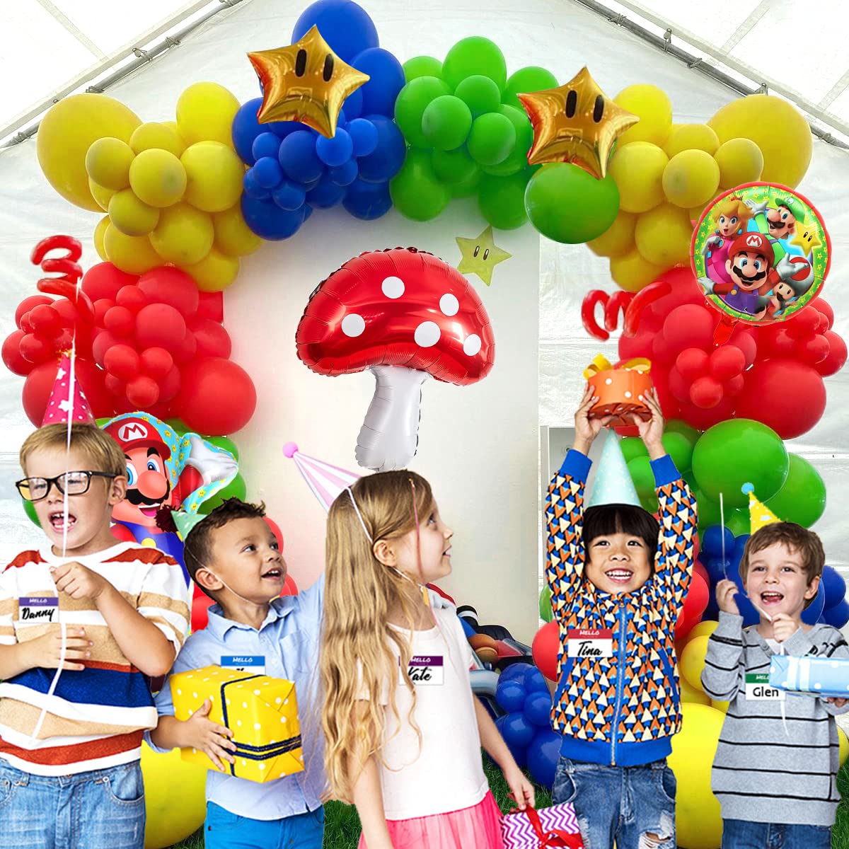 143Pcs Mario Balloon Decorations Garland Arch Kit Include Mario Balloons,Mario Foil Balloons for Kids Mario Birthday Party Decoration Supplies Mario Baby Shower Party Decorations