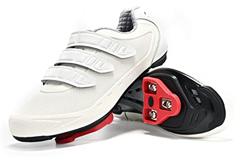 Mens Womens Indoor Cycling Shoes Compatible with Peloton Bike Shoes Cycling Shoes with Delta Cleats Clip Outdoor Pedal SPD Road Bike Shoes,White