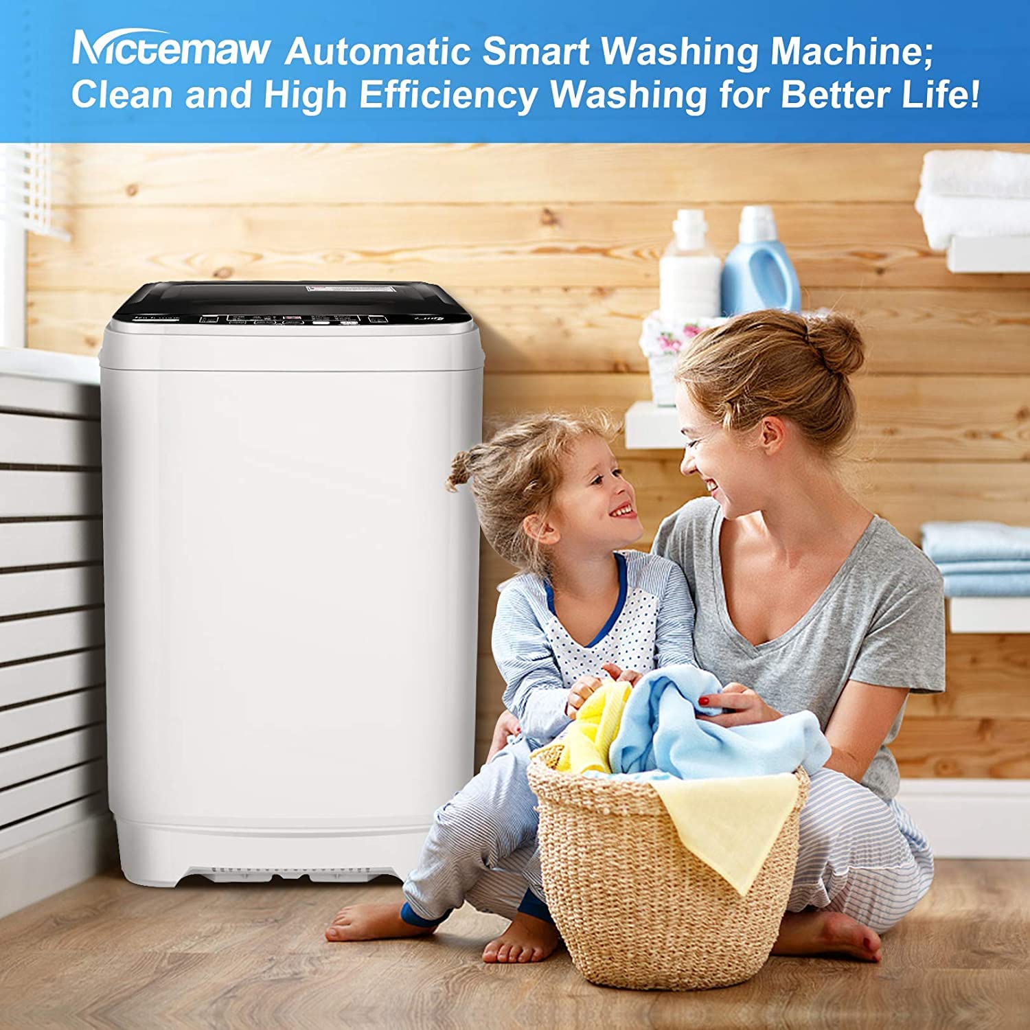 Nictemaw Portable Washing Machine 17.8Lbs Capacity Portable Washer with Drain Pump 2.3Cu.ft Full-Automatic Compact Washer with 10 Programs 8 Water Level for Home, Apartment, RV, Dorms