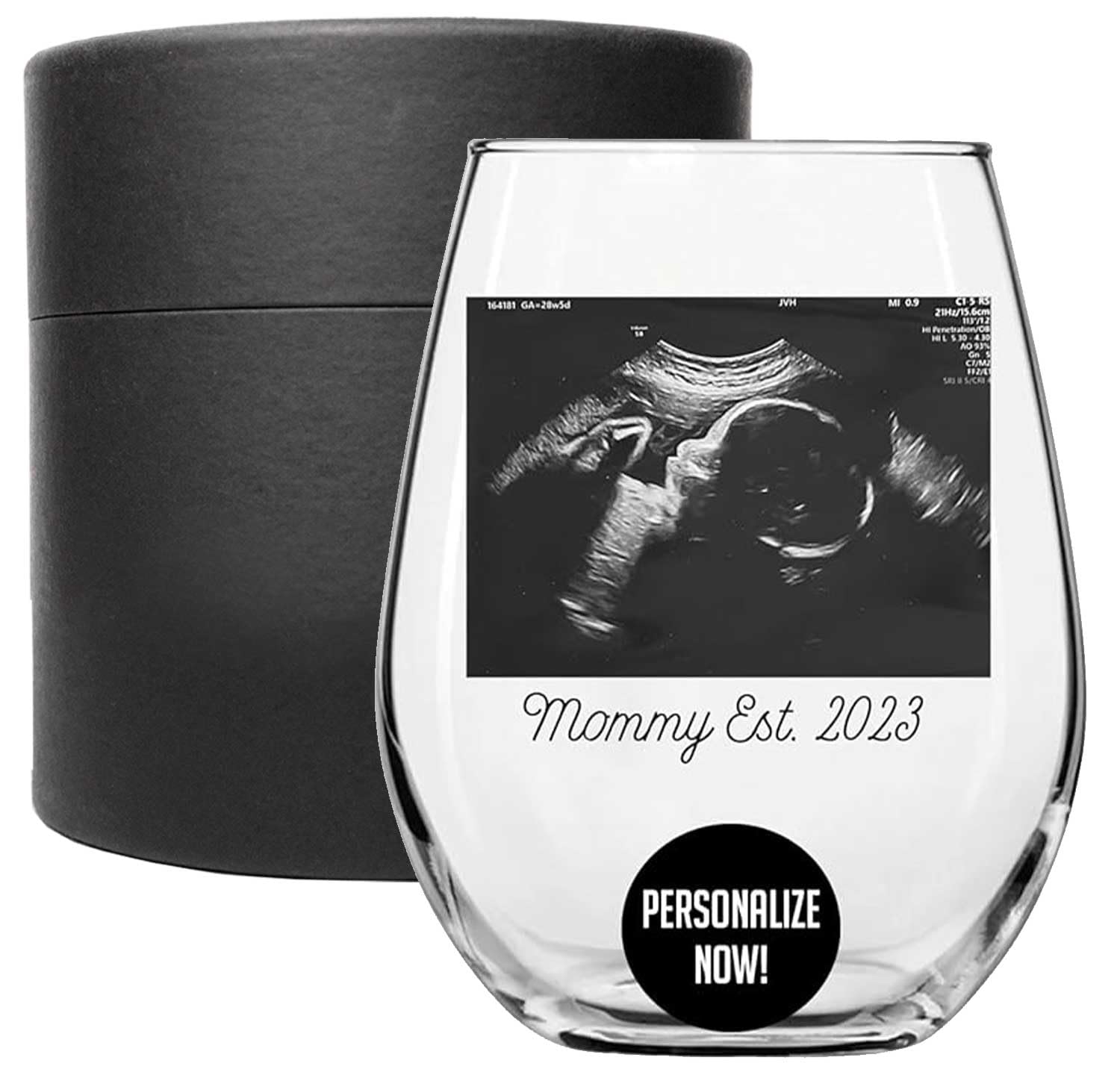 Spotted Dog Company Personalized 17oz Printed Photo Picture Stemless Wine Glass - Mother's Day First Time New Mom Gift - Mommy to be Gift - Expecting Mom Gift - Pregnant Pregnancy Announcement Women