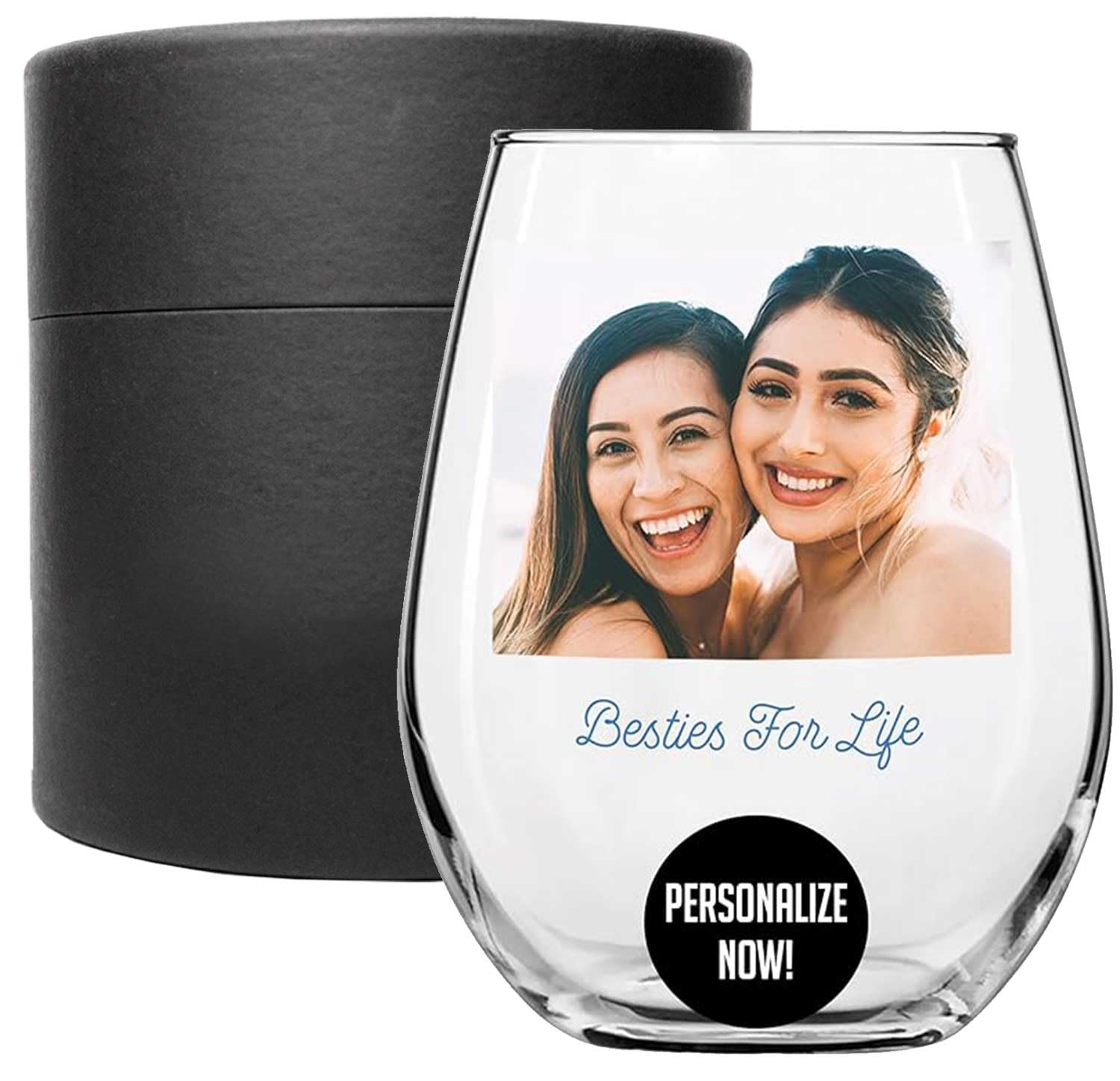 Personalized 17oz Printed Photo Picture Stemless Wine Glass – Birthday Gifts for Women Friendship, Best Friend Gift Ideas, Girls Trip Gift Unique Funny, Fun Gifts for Friends Female Sister, Cute Cup