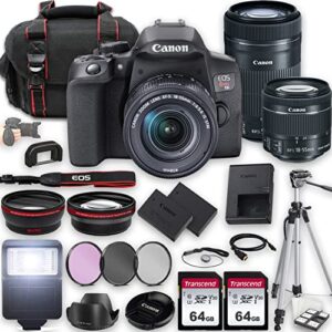 canon eos rebel t8i dslr camera w/canon ef-s 18-55mm f/4-5.6 is stm lens + ef-s 55-250mm f/4-5.6 is stm lens + 2x 64gb memory + case + filters + tripod + more (35pc bundle)