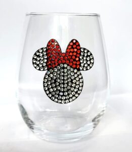 disney rhinestone | stemless wine glass inspired | mickey minnie fan | funny birthday, christmas, mother's day, father's day, graduation gift (minnie)