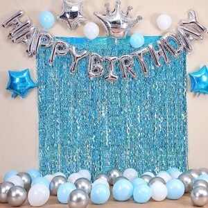 4 Pack Teal Aqua Blue Wavy Foil Fringe Curtains Party Decorations - 3.3 ft x 6.6 ft Sparkle Streamer Tinsel Curtain Party Photo Backdrops for Birthday Party Christmas Graduation Decoration