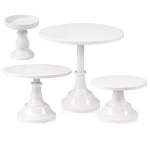 4 pcs white cake stand set round metal cake stands metal cupcake holder white dessert table display set for wedding birthday party baby shower anniversaries supplies