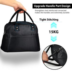 Lunch Bag for Women Men Insulated Reusable Lunch Box Tote Bag, Leakproof Cooler Cute Lunch Box Handbags for Office Work, Home, Picnic Beach or Travel - Black