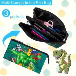 KLFVB 3PCS Dinosaur Backpack for Boys, 16" Kids Bookbag and Lunch Box, Water Resistant 3D Preschool Backpacks for Elementary Students