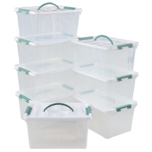 yuright 8 pack 14 quart plastic organization boxes, clear lidded storage bin with handle