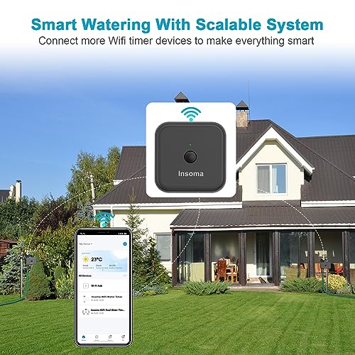 WiFi Sprinkler Timer, WiFi Water Timer for Garden, Irrigation Hose Timer with Hub, APP & Voice Control, Remote Control Irrigation System Compatible with Alexa, Two Irrigation Modes/Rain Delay