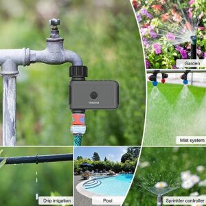 WiFi Sprinkler Timer, WiFi Water Timer for Garden, Irrigation Hose Timer with Hub, APP & Voice Control, Remote Control Irrigation System Compatible with Alexa, Two Irrigation Modes/Rain Delay