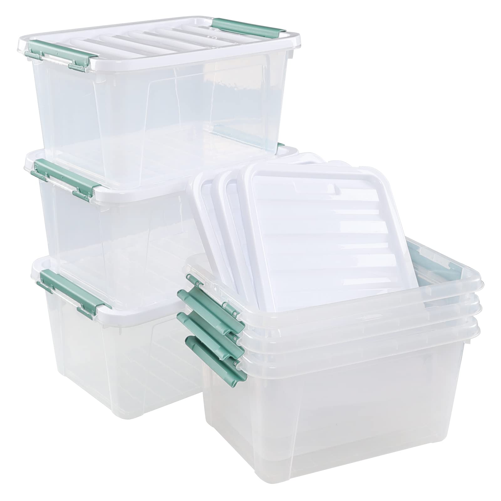 Yuright 20 Quart Plastic Storage Latch Box, 6 Packs Clear Lidded Storage Bins