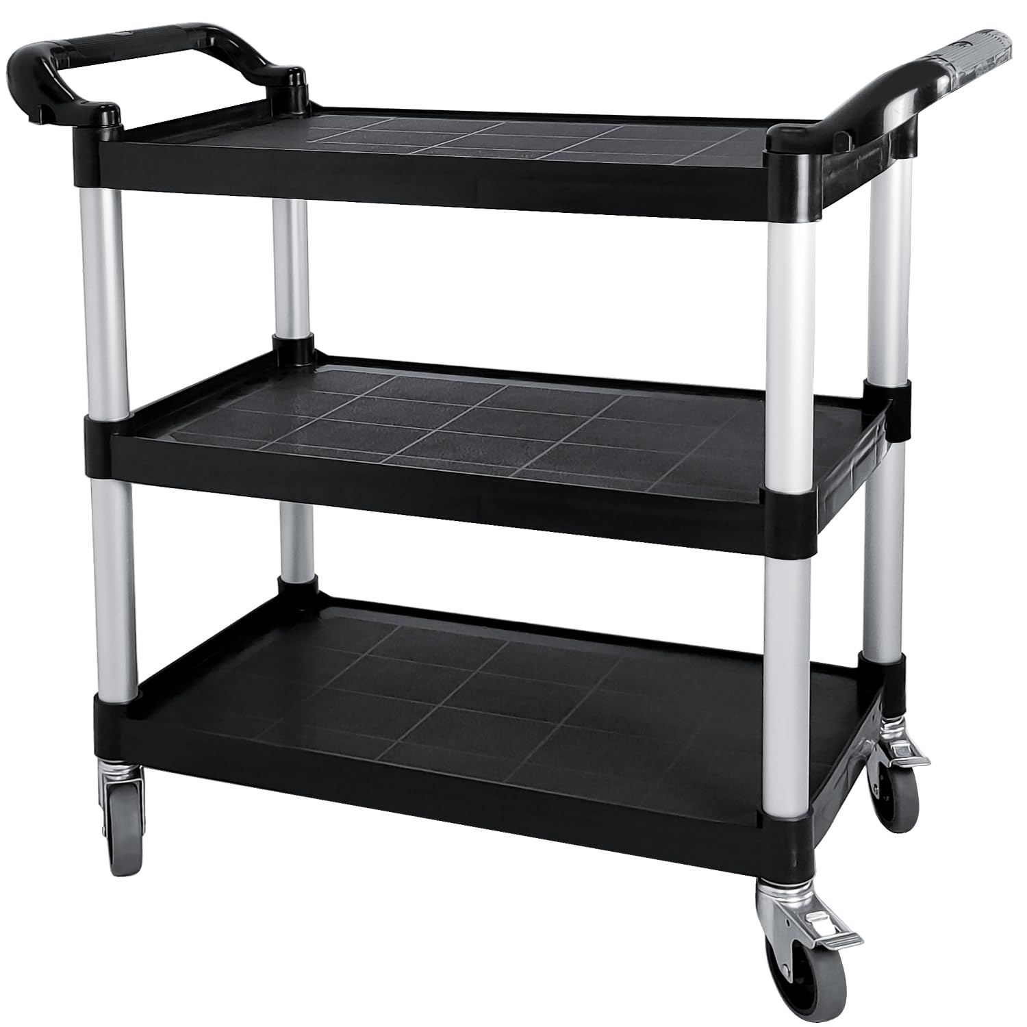 RAYFARMO Plastic Utility Cart with Wheels, 3 Tier Rolling Cart with Lockable Wheels, Heavy Duty 510lbs Capacity Food Service Cart for Office, Restaurant, Kitchen, Home, Warehouse