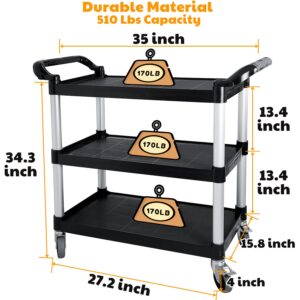 RAYFARMO Plastic Utility Cart with Wheels, 3 Tier Rolling Cart with Lockable Wheels, Heavy Duty 510lbs Capacity Food Service Cart for Office, Restaurant, Kitchen, Home, Warehouse