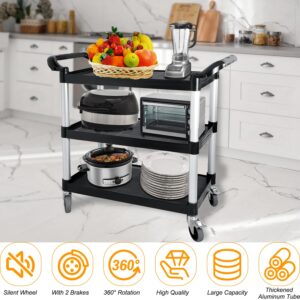 RAYFARMO Plastic Utility Cart with Wheels, 3 Tier Rolling Cart with Lockable Wheels, Heavy Duty 510lbs Capacity Food Service Cart for Office, Restaurant, Kitchen, Home, Warehouse