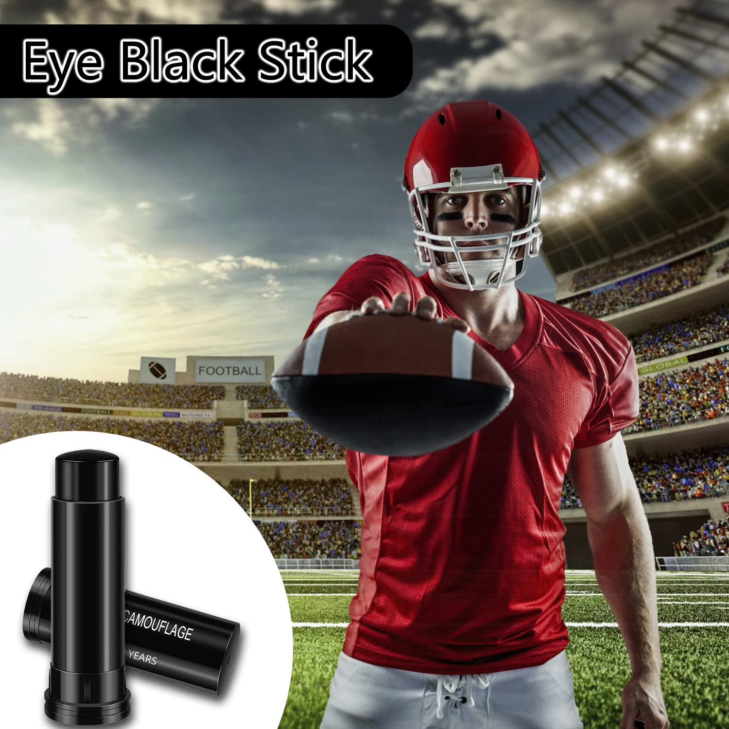 Yrarbil Eye Stick (Black) for Sports, Easy to Color Black Face Makeup Eye Stick Football/Baseball/Softball/Lacrosse Cosplay Makeup Accessories (1 Pcs)