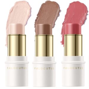 falocutus 3 pcs light-medium contour stick set,cream blush & highlighter bronzer pen,long lasting & smooth natural face contouring illuminator,professional makeup kit for all skin