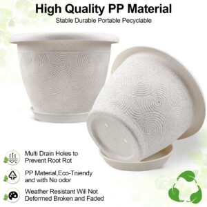 Fodetyff 9 Inch White Planter Pots, 2 Pack, Indoor Outdoor Usage, Drainage Tray, Sturdy Resin Material, Rolled Rim, Suitable for House Plants, Cactus