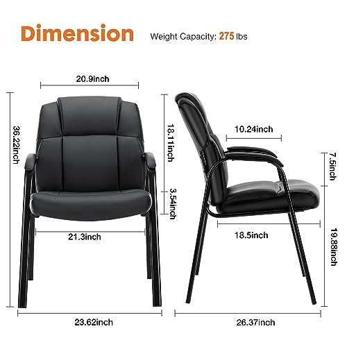 Sweetcrispy Waiting Room Chairs Reception Chairs Office Guest Chairs Set of 2, Big and Tall Desk Chair No Wheels Executive Office Chair PU Leather Conference Room Chairs Lobby Chairs with Padded Arms