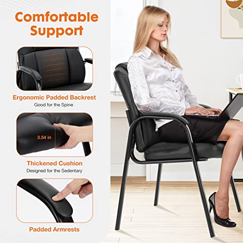 Sweetcrispy Waiting Room Chairs Reception Chairs Office Guest Chairs Set of 2, Big and Tall Desk Chair No Wheels Executive Office Chair PU Leather Conference Room Chairs Lobby Chairs with Padded Arms