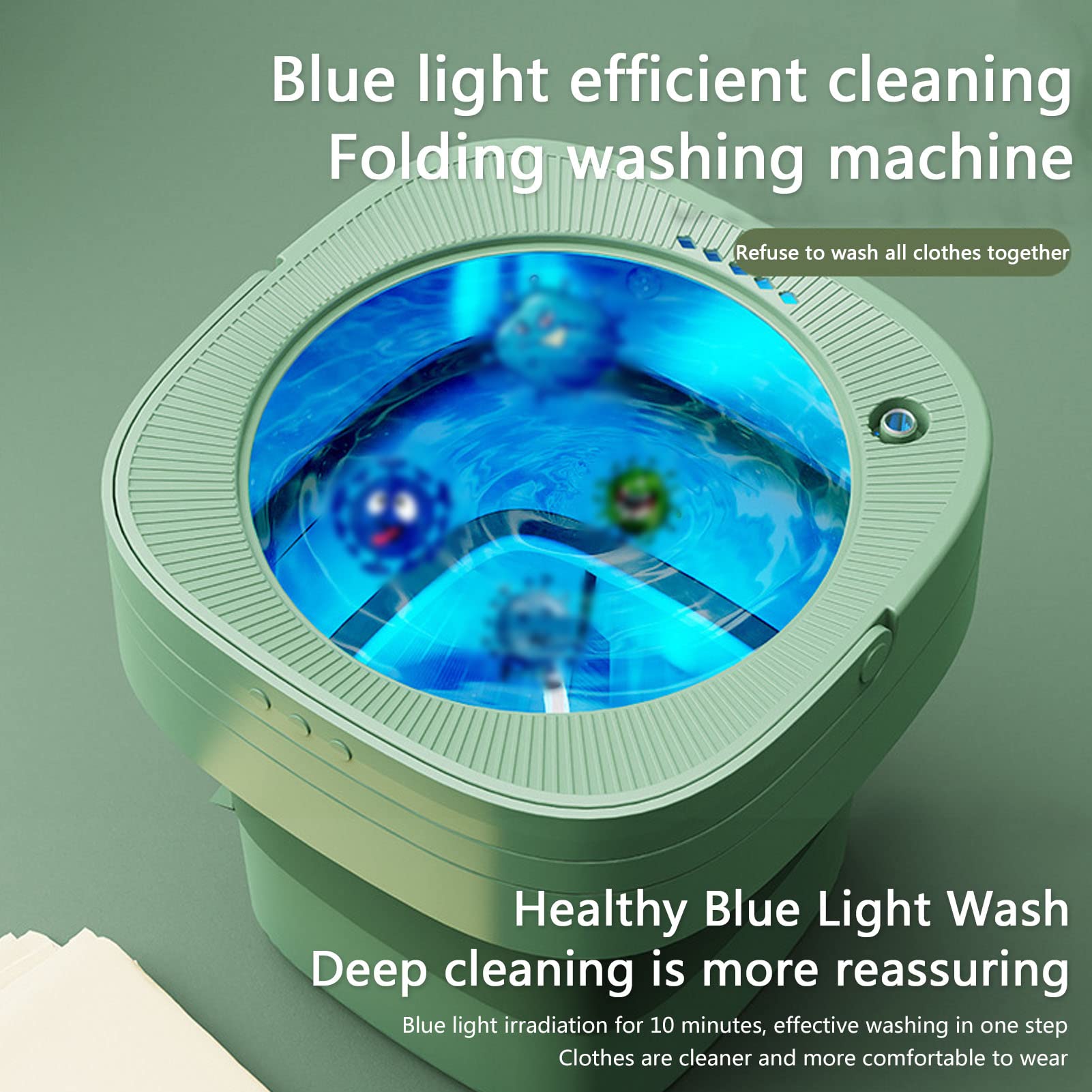 Portable Washing Machine Mini Washer with Drain Basket, Foldable Small Washer Deep Cleaning for Underwear, Socks, Baby Clothes, Travel, Camping, RV, Dorm, Apartment (Purple+Blue Light)