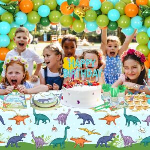 343PCS Dinosaur Party Decorations Set (24 Guest)- Complete Kids Dinosaur Birthday Party Supplies with Dinosaur Backdrop, Tablecloth, Plates, Cups, Cutlery, Balloon Arch, Decorations, and Stickers