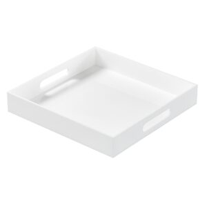 kevjes glossy white acrylic serving tray with handles-acrylic tray for ottoman,coffee table, breakfast, tea, food, butler - decorative tray (12x12x2h inch with, white)