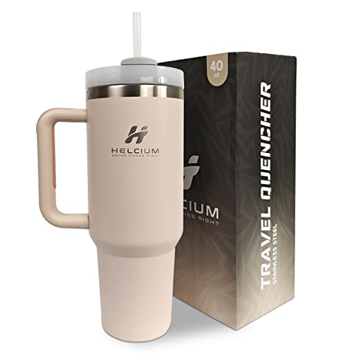 HELCIUM Travel Quencher Tumbler with Lid and Straw – Practical Tumbler with Handle for Water, Coffee, Tea, Juice –Hot and Cold 40oz Tumbler with Handle –Insulated Stainless Steel Tumblers