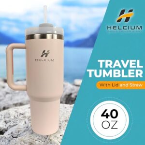 HELCIUM Travel Quencher Tumbler with Lid and Straw – Practical Tumbler with Handle for Water, Coffee, Tea, Juice –Hot and Cold 40oz Tumbler with Handle –Insulated Stainless Steel Tumblers