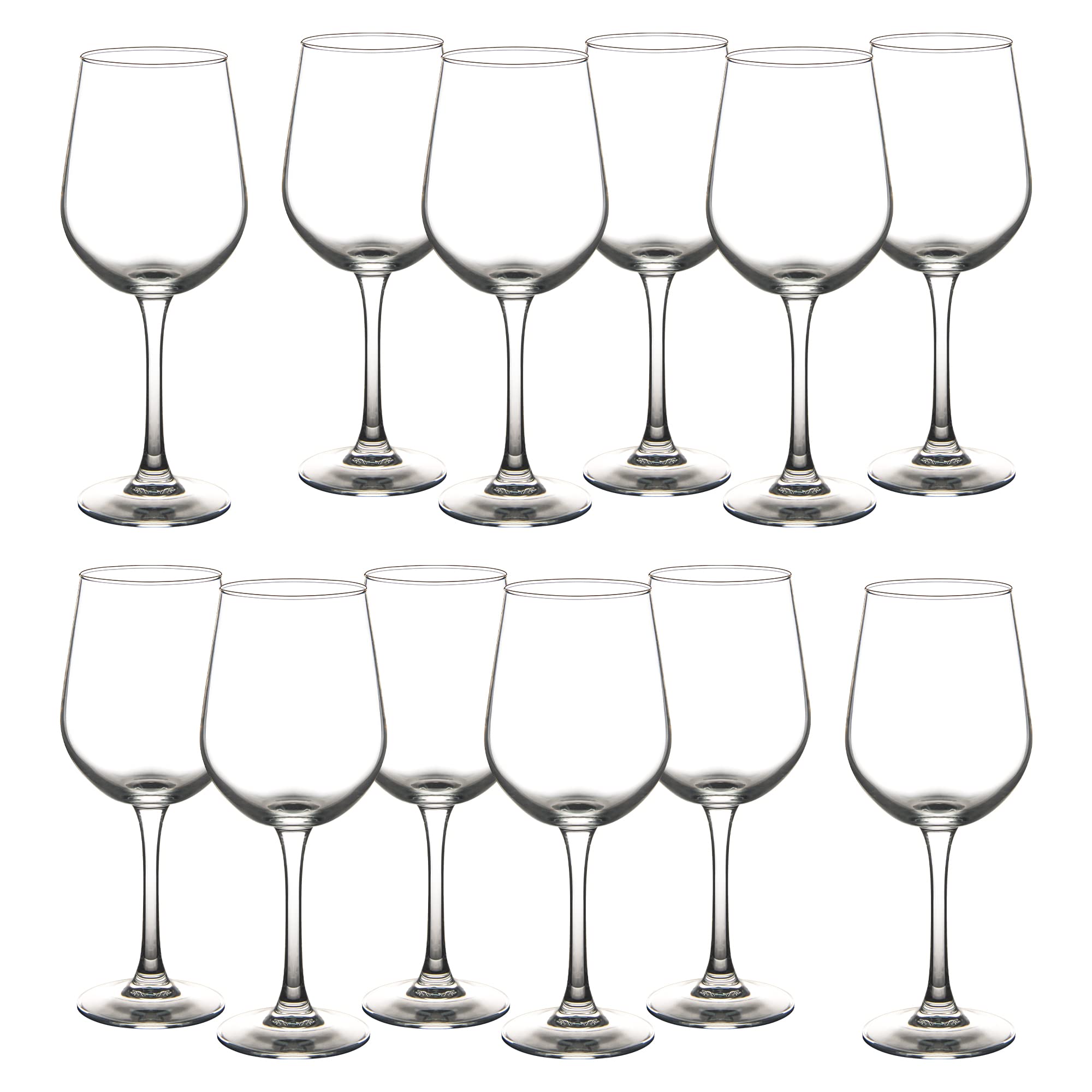 UMEIED Tempered Wine Glasses Set of 12, 12-oz Wine Glass Chip Resistant, Bulk Wine Glass Set for Restaurants, Bars, Picnics, Dishwasher Safe