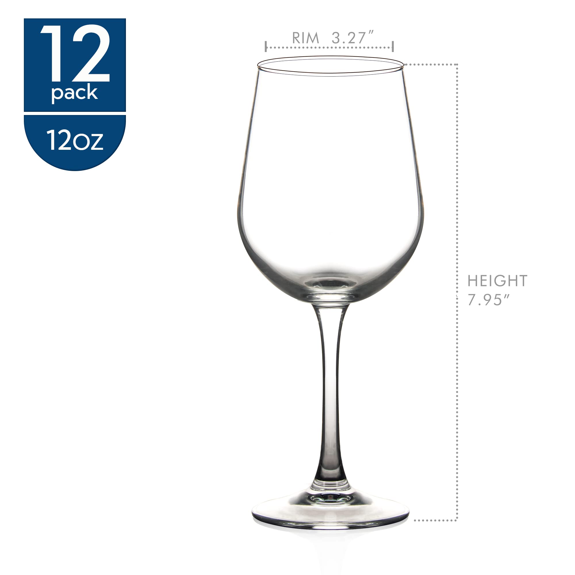 UMEIED Tempered Wine Glasses Set of 12, 12-oz Wine Glass Chip Resistant, Bulk Wine Glass Set for Restaurants, Bars, Picnics, Dishwasher Safe