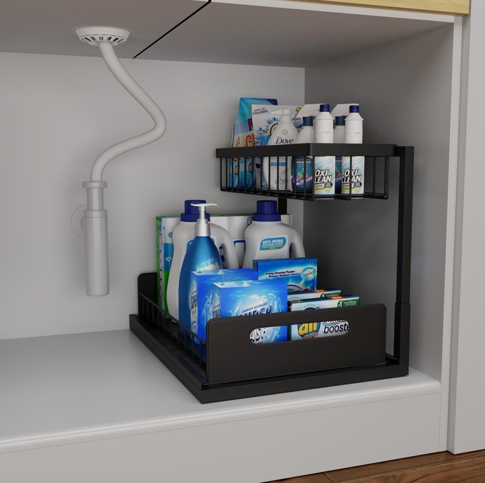 Nevitably Under Sink Storage, 2 Tier Under Kitchen Sink Organizer, Under Cabinet Storage, Under Sink Organizer and Storage Bathroom