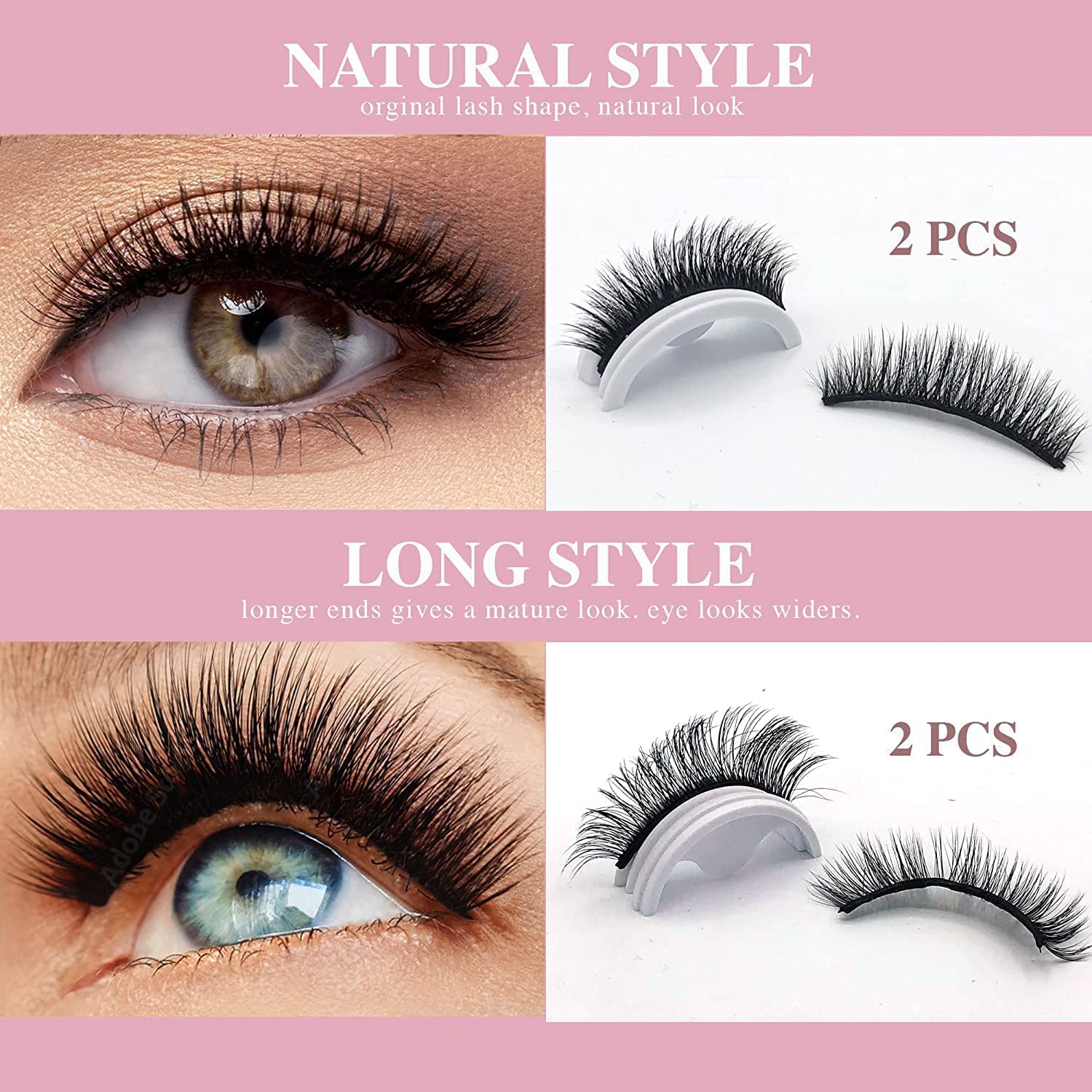 Self Adhesive Eyelashes, Reusable Self Adhesive Eyelashes, Self Adhesive Eyelashes Reusable Self Sticking, Reusable Eyelashes Self Adhesive, Reusable Self-adhesive Eyelashes Natural Look , Self Sticking, No Glue Eyelashes（2 Styles)