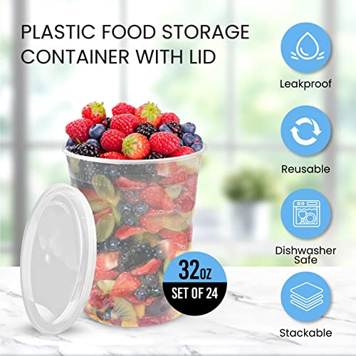 CONTAIN FRESH Deli Containers with Lids, Food Storage Containers with Lids 32 OZ (32 OZ -24 sets)