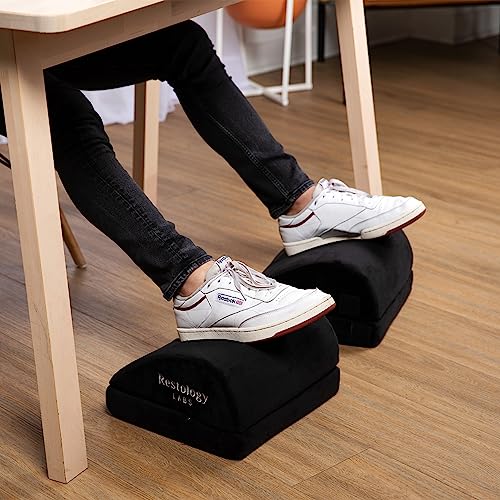 Restology Labs | Adjustable Width, Double Footrest for Under Desk - Adjustable Height, Width & Placement Foot Rest to find That Perfect Position, 24in Wide