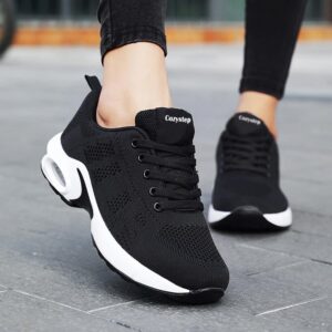 Cozystep Women's Walking Shoes Lightweight Running Sports Shoes Breathable Mesh Fashion Sneakers. Black-a