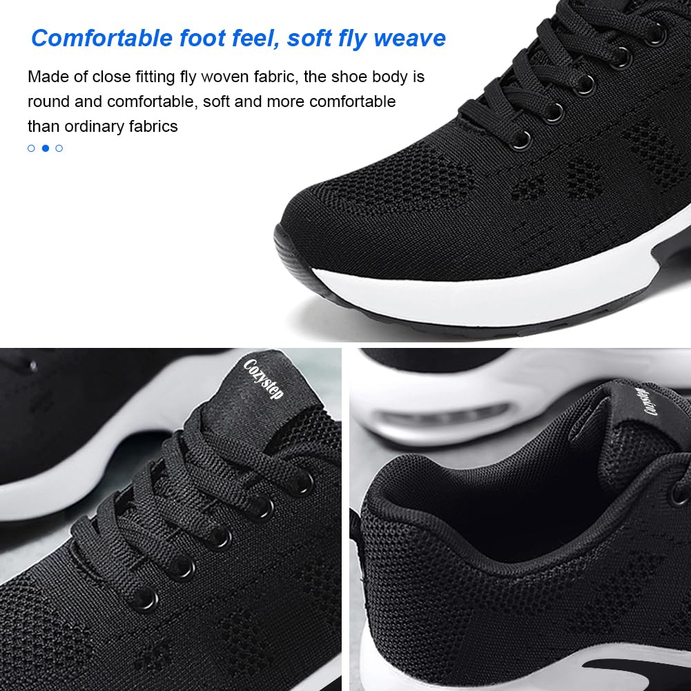 Cozystep Women's Walking Shoes Lightweight Running Sports Shoes Breathable Mesh Fashion Sneakers. Black-a