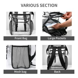 Flyhapi Clear Backpack Heavy Duty Large PVC Transparent See Through Backpacks Work Travel College Book Bag Stadium Approved Festival Backpack (Black)