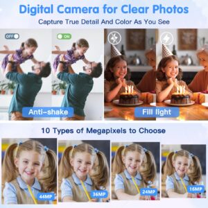 Newest Digital Camera, 1080P Digital Camera for Kids with 32GB Card Anti-Shake, Portable Point and Shoot Camera Fill Flash 16X Zoom, Small Camera