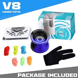 MAGICYOYO V8 Responsive Metal Yoyo for Kids Beginners + Yoyo Glove + 6 Yoyo Strings (Black Blue)