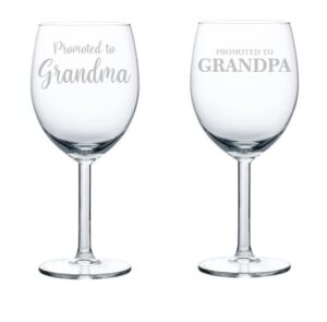 mip set of 2 wine glass goblet gift promoted to grandma promoted to grandpa grandparents baby announcement pregnancy reveal (10 oz)