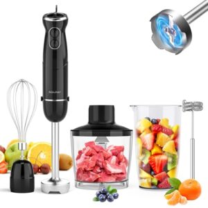 Immersion Blender Handheld Hand Blender, 800W 5 in 1 Hand Mixer Stick, BPA-Free 12 Speed Handheld Blender 304 Stainless, Mixing Beaker, Chopper, Whisk, Milk Frother, Soup, Smoothies, Baby Food, Sauce