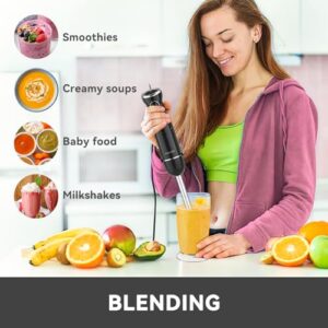 Immersion Blender Handheld Hand Blender, 800W 5 in 1 Hand Mixer Stick, BPA-Free 12 Speed Handheld Blender 304 Stainless, Mixing Beaker, Chopper, Whisk, Milk Frother, Soup, Smoothies, Baby Food, Sauce