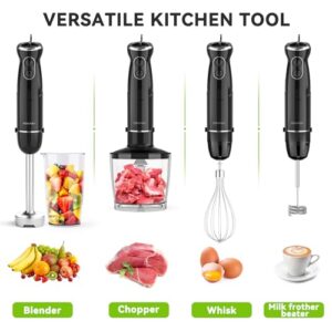 Immersion Blender Handheld Hand Blender, 800W 5 in 1 Hand Mixer Stick, BPA-Free 12 Speed Handheld Blender 304 Stainless, Mixing Beaker, Chopper, Whisk, Milk Frother, Soup, Smoothies, Baby Food, Sauce