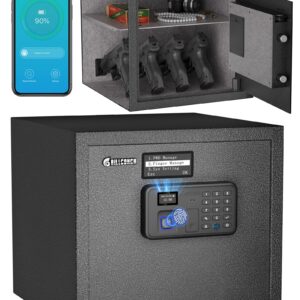 Billconch Smart Gun Safe for Multiple Pistols - Automatic Lock Safe Box with LCD Display/Voice Guide, Quick Access Unlock with Fingerprint/Keypad/Key/App, Biometric Handgun Safe for Money Valuables