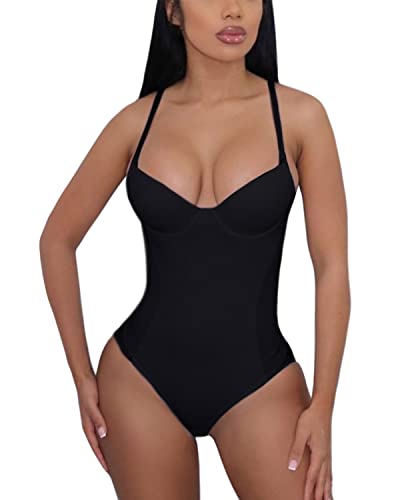 Bengbobar Women Bodysuit Shapewear Firm Control Ultra Light Built-in Bra V Neck Body Shaper 3X-Large Black