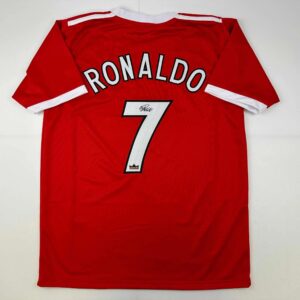 facsimile autographed cristiano ronaldo manchester united red reprint laser auto soccer jersey size men's xl