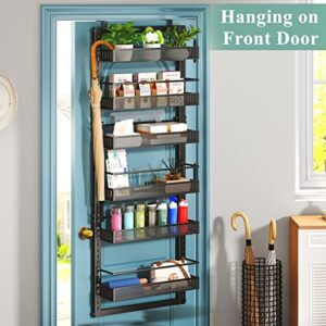 Spice Rack Over the Door Pantry Organizer - 6 Tier Metal Adjustable Hanging Spice Organization for Pantry, Space Saving Pantry Door Storage for Kitchen, Black