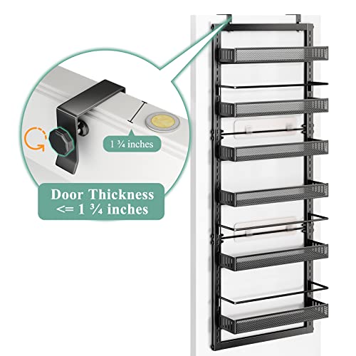 Spice Rack Over the Door Pantry Organizer - 6 Tier Metal Adjustable Hanging Spice Organization for Pantry, Space Saving Pantry Door Storage for Kitchen, Black