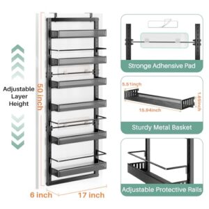 Spice Rack Over the Door Pantry Organizer - 6 Tier Metal Adjustable Hanging Spice Organization for Pantry, Space Saving Pantry Door Storage for Kitchen, Black