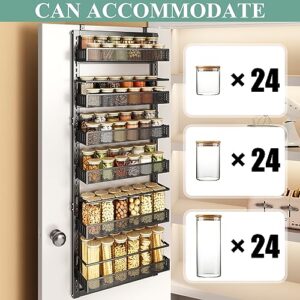 Spice Rack Over the Door Pantry Organizer - 6 Tier Metal Adjustable Hanging Spice Organization for Pantry, Space Saving Pantry Door Storage for Kitchen, Black